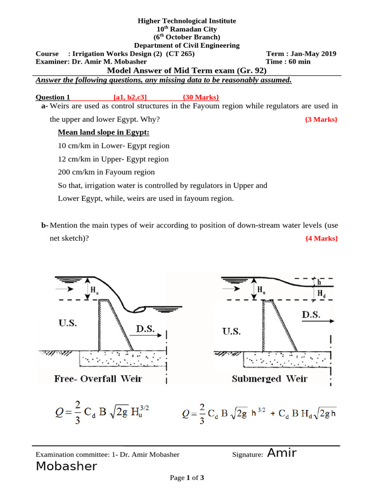 ANS-Mid Term Exam-Irrigation Design 2 92 (JAN 2019) | PDF | Hydrology ...
