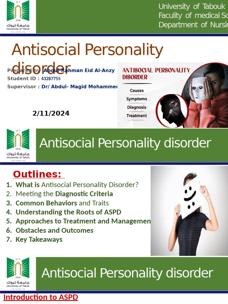 عرض نفسية د. رعد مع عبد الرحمن | PDF | Antisocial Personality Disorder | Mental Disorder
