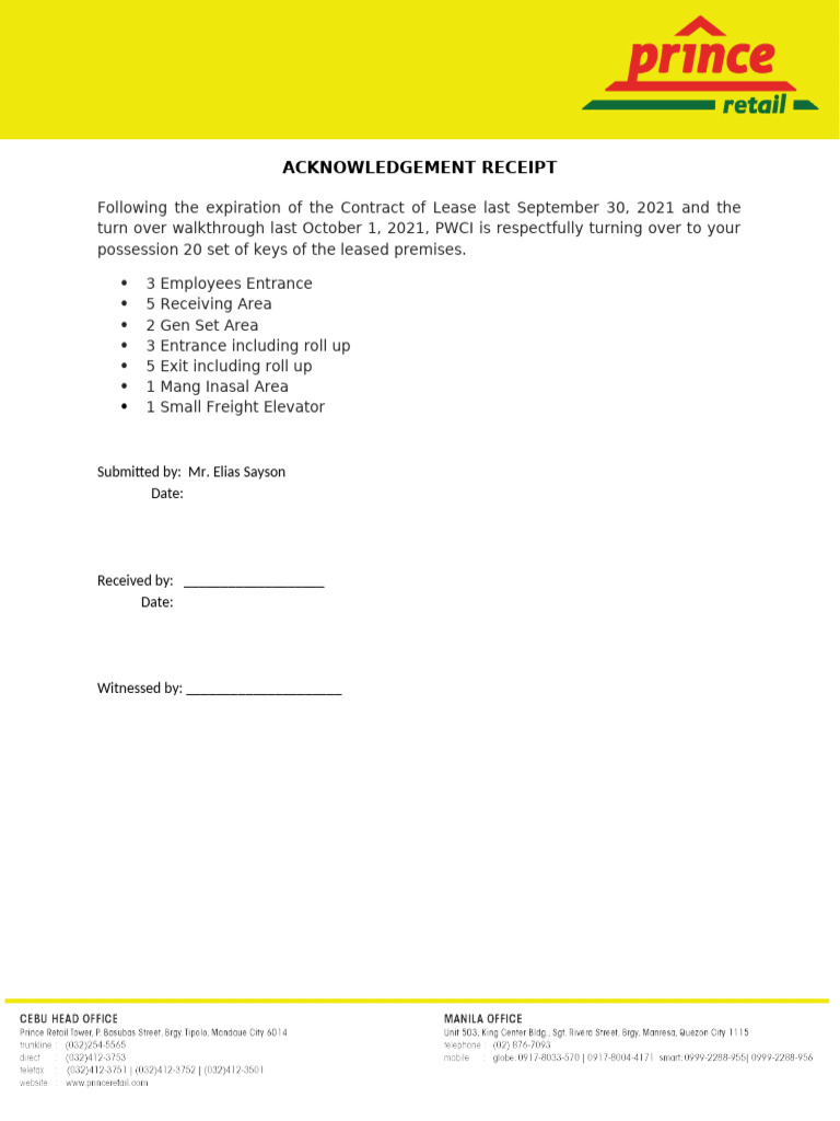 Acknowledgment Receipt - MC Keys | PDF