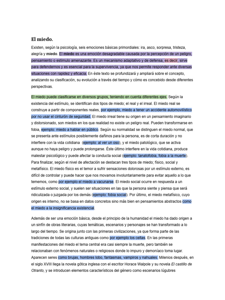 El miedo | PDF | Temor | Sicología