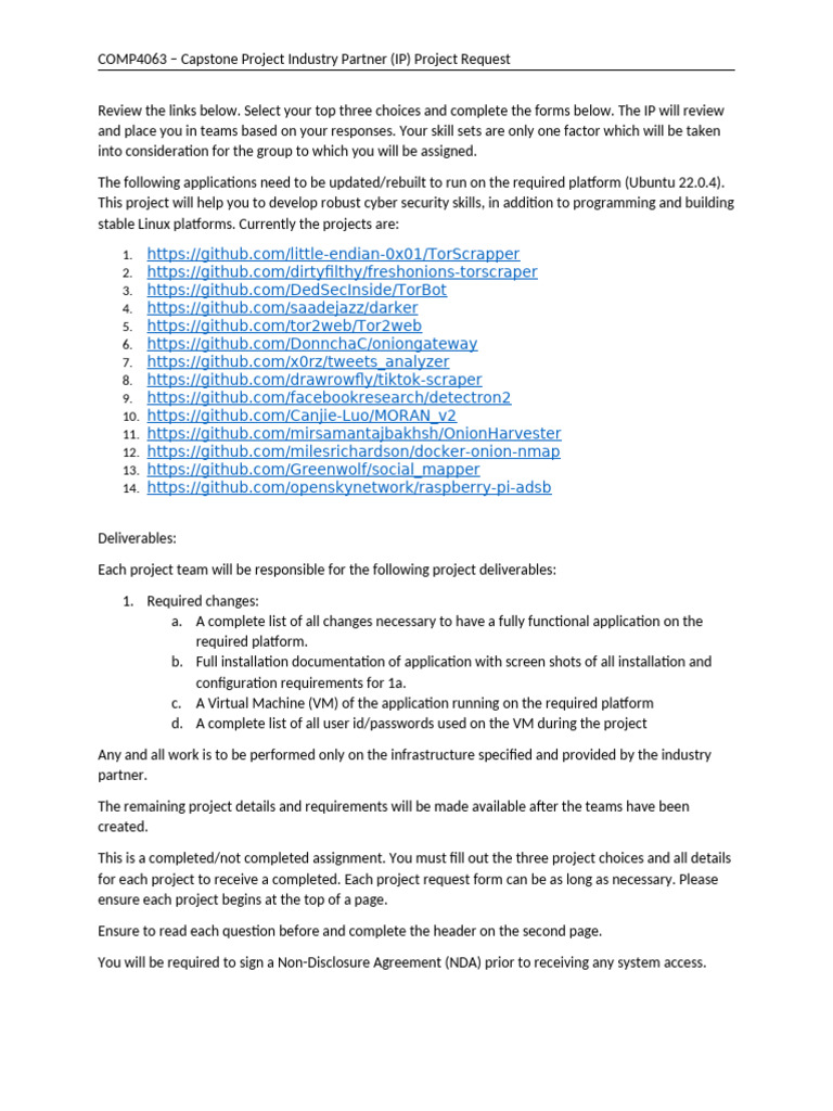 Capstone Project Request for COMP4063 | PDF | Virtual Machine | Computing