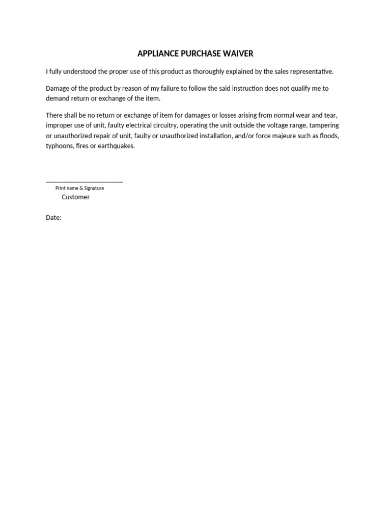 Appliance Purchase Waiver | PDF