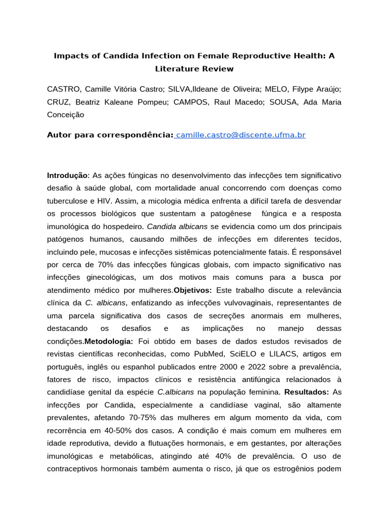 Resumo Sobre Candida Albicans-2024 | PDF | Candidíase | Fungo