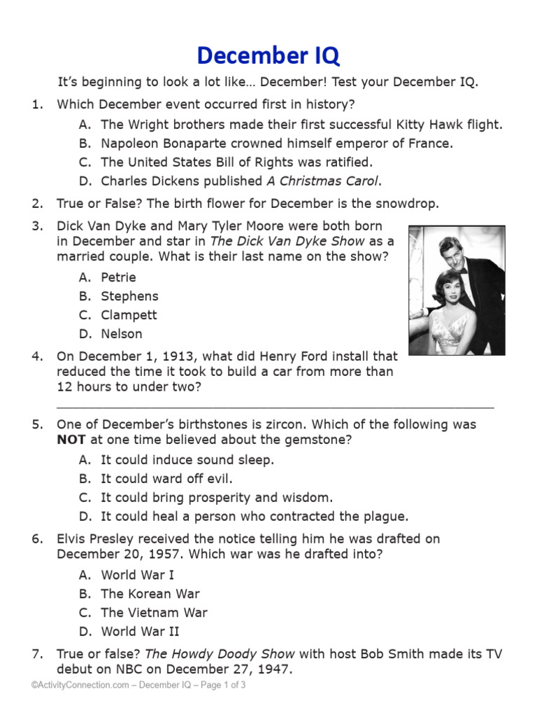December Trivia Quiz and Answers | PDF