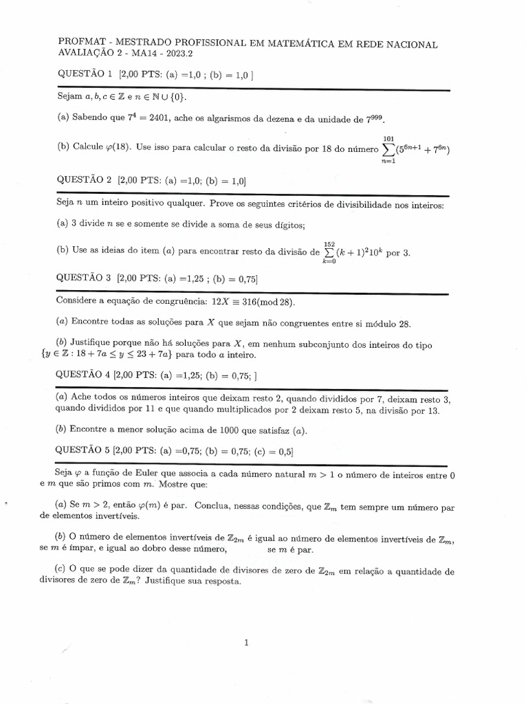 Sugunda Prova Aritmética | PDF