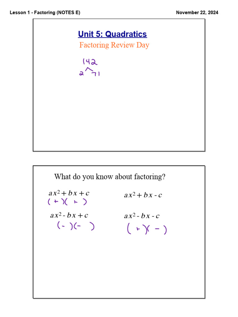 Lesson 1 - Factoring NOTES E | PDF