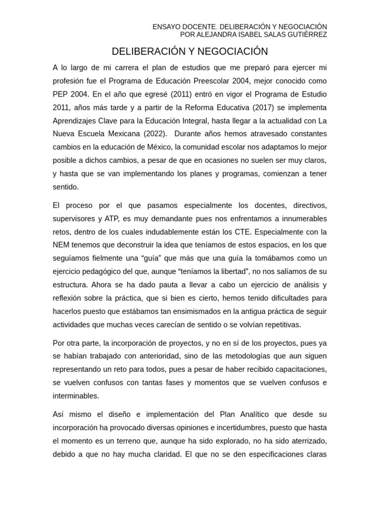 DELIBERACIÓN Y NEGOCIACIÓN | PDF | Enseñando | Plan de estudios
