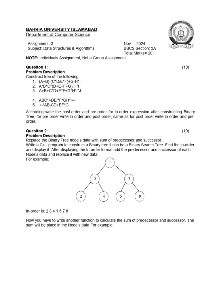 Data Structures Assignment: Binary Trees | PDF | Computer Programming | Theoretical Computer Science