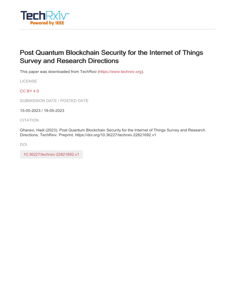 Post Quantum Blockchain Security For The Internet of Things Survey and Research Directions | PDF ...