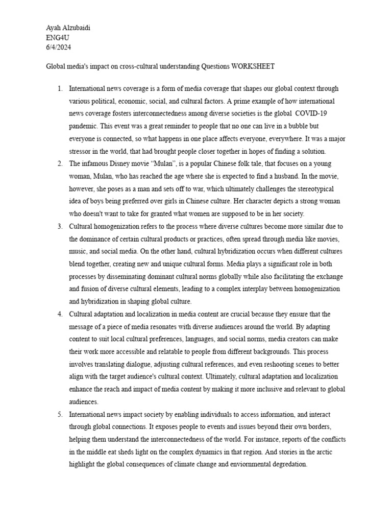 Global Media's Impact On Cross-Cultural Understanding Questions ...