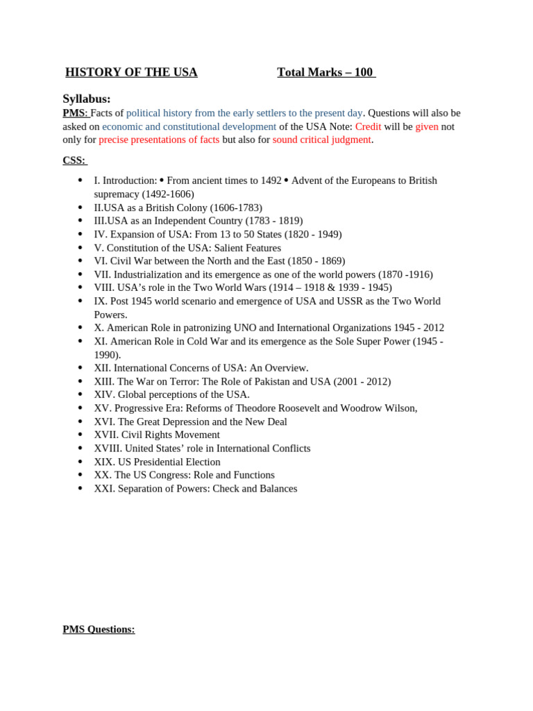 Question Asked in Past Papers of USA | PDF | The United States ...