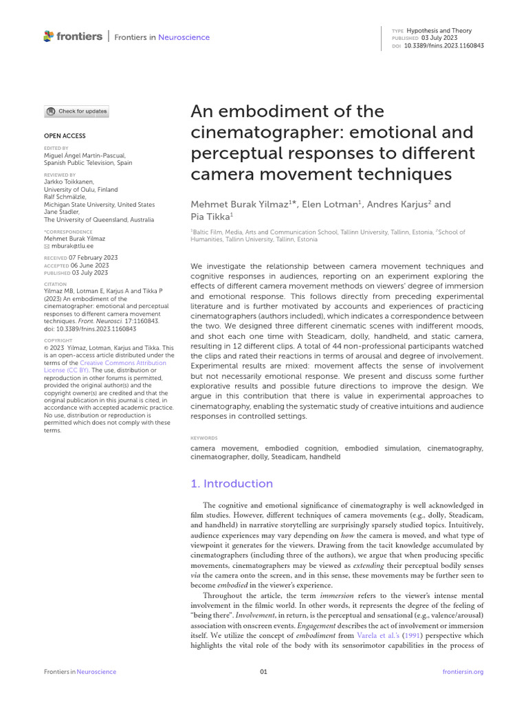 An Embodiment of The Cinematographer Emotional and | PDF | Perception | Cinematography