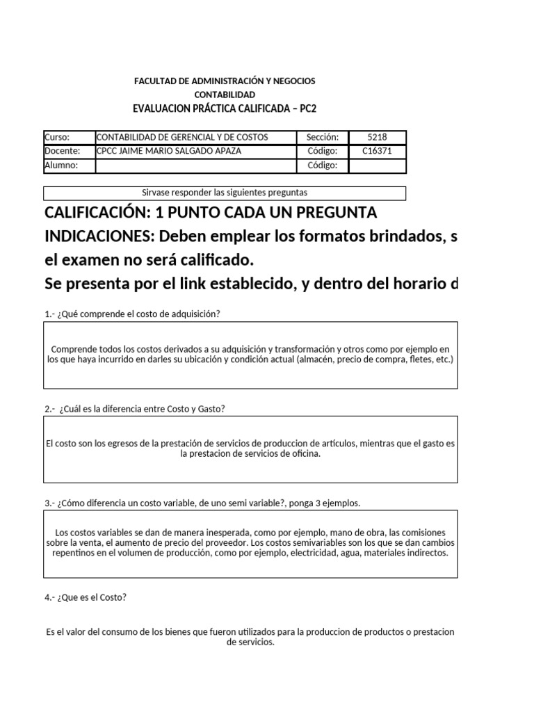 Examen Final 2022-1 | PDF | Costo | Depreciación