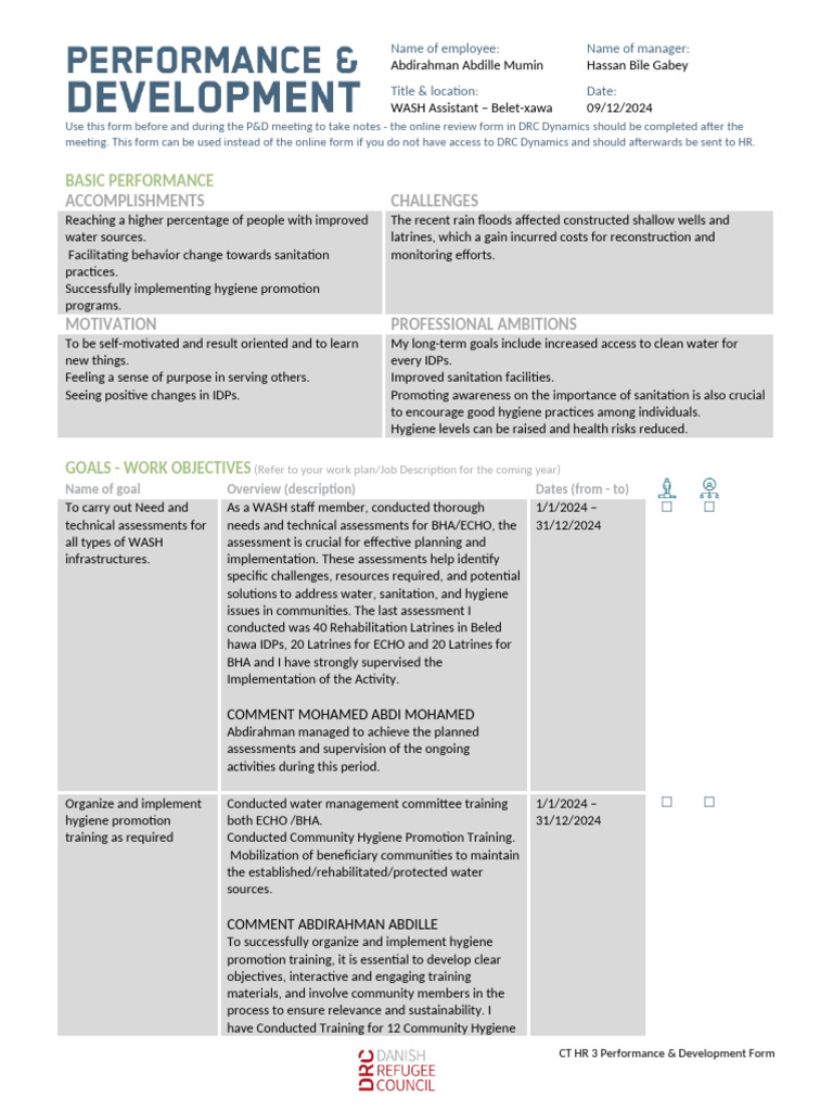 CT HR 3 Performance Development Form | PDF | Wash | Sanitation