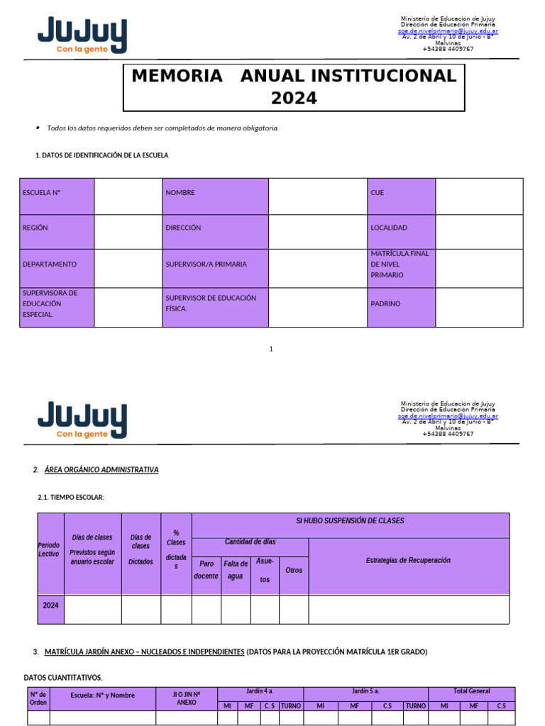 Memoria Anual Escolar 2024 Jujuy | PDF | Educación primaria | Maestros