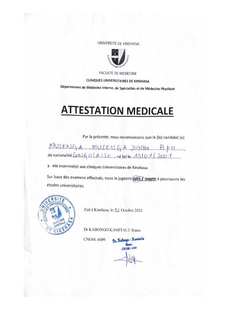 Attestation Medicale 1 | PDF