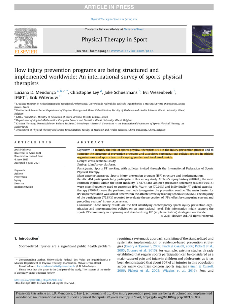 Mendonca 2021 - IPP Survey | PDF | Physical Therapy | Epidemiology