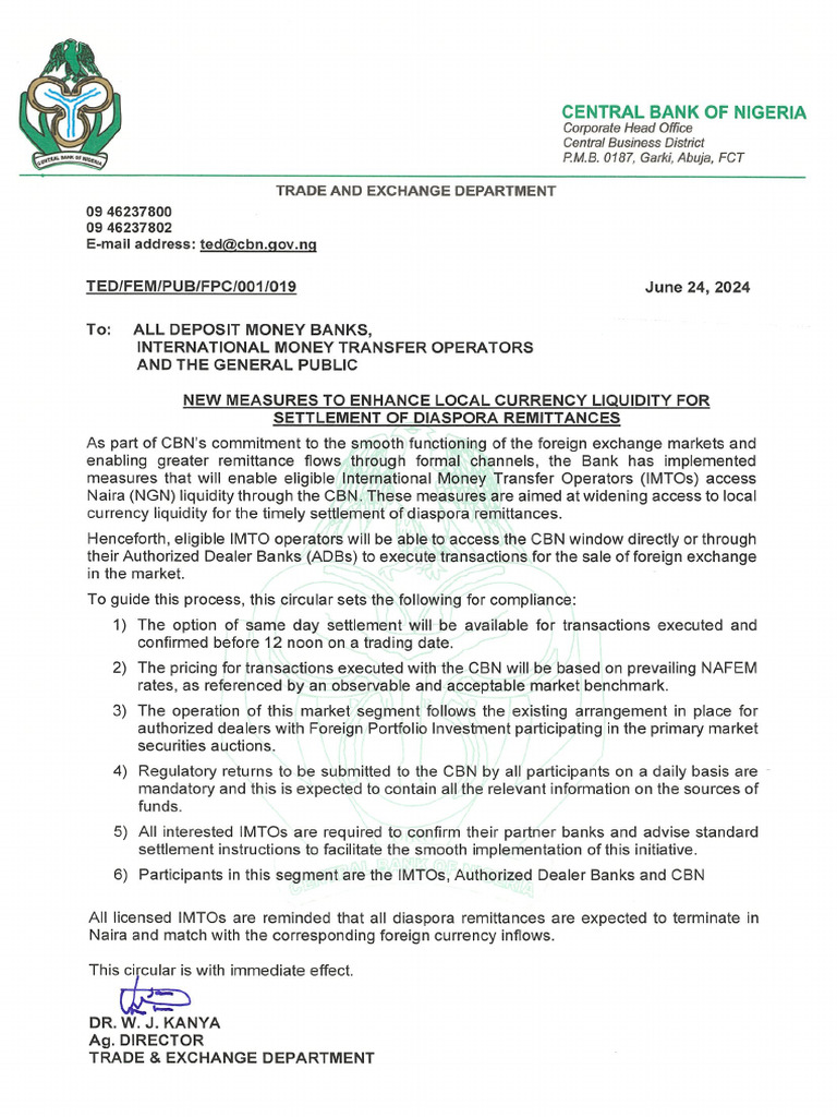 Circular Iro New Measures For Settlement of Diaspora Remittances | PDF