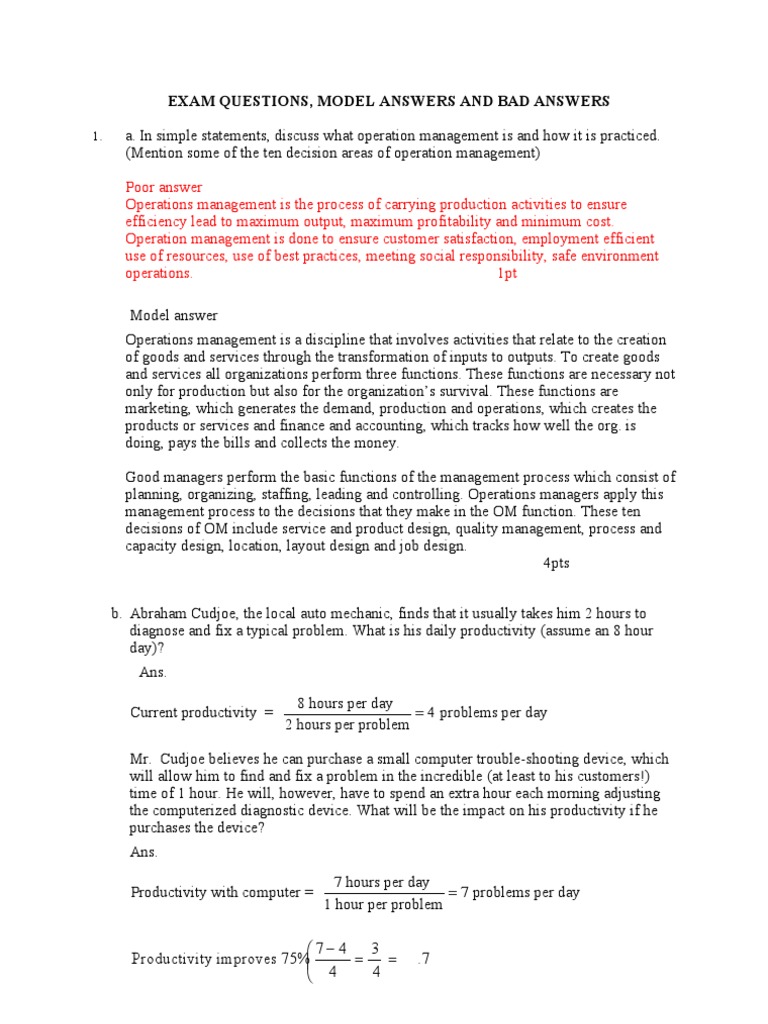 Exams Questions and Model Answers | Forecasting | Operations Management