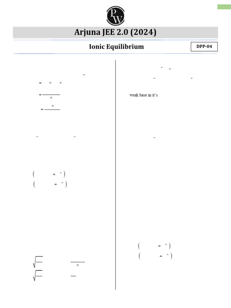 Ionic Equilibrium JEE 2024 Practice | PDF | Acid Dissociation Constant ...