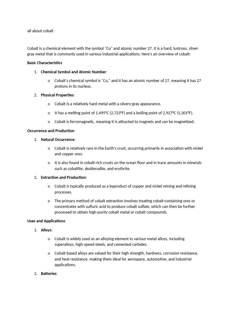 all about cobalt | PDF | Cobalt | Metals