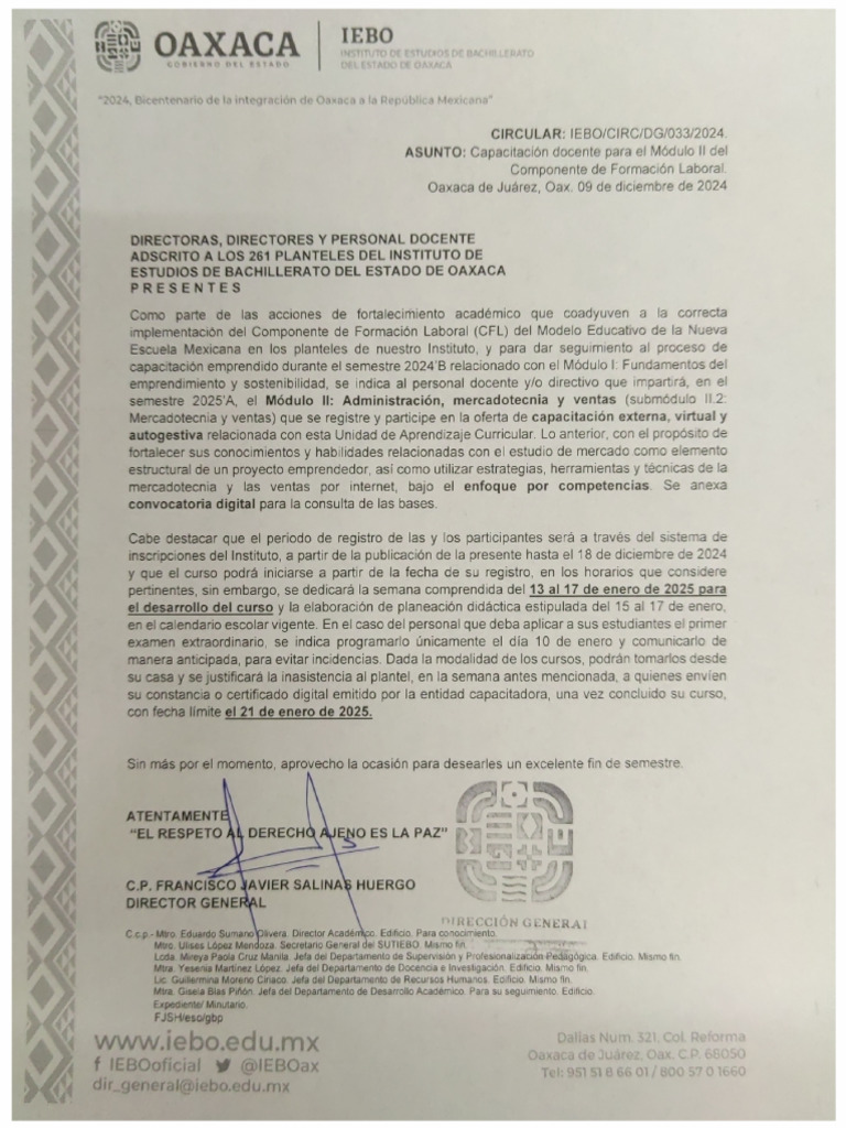 Circular DG-033-2024 Cursos Módulo II AMV | PDF