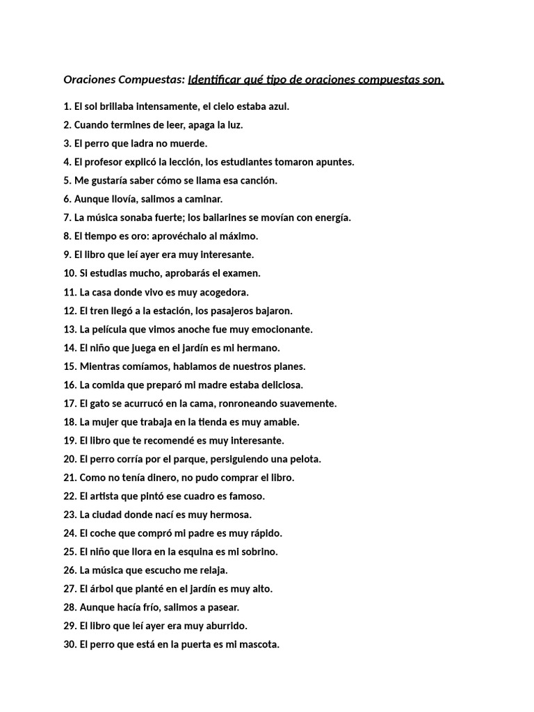 Oraciones Compuestas - Practica | PDF