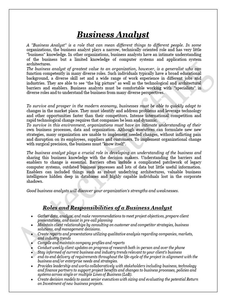 Business Analyst - Roles&responsibility | PDF | Business Process | Business