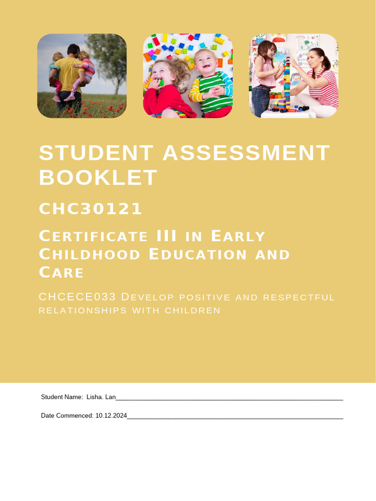 CHCECE033完成- Student Assessment Booklet.v2.0 | PDF | Communication ...
