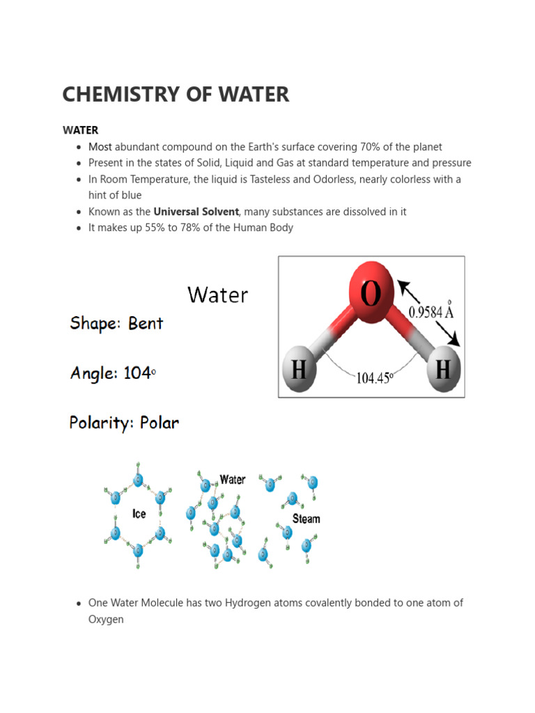 Chemistry of Water | PDF | Water | Properties Of Water