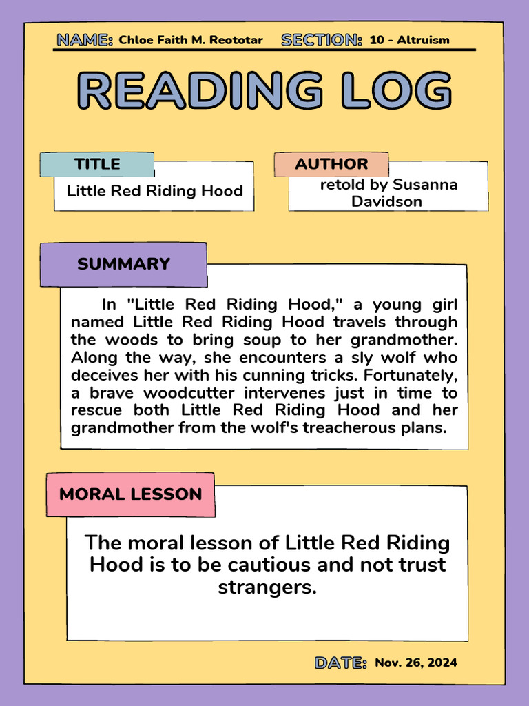 Reading Log Example | PDF | Little Red Riding Hood | Fairy Tales