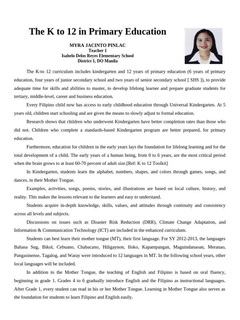 MYRA PINLAC (1) | PDF | Primary Education | Schools