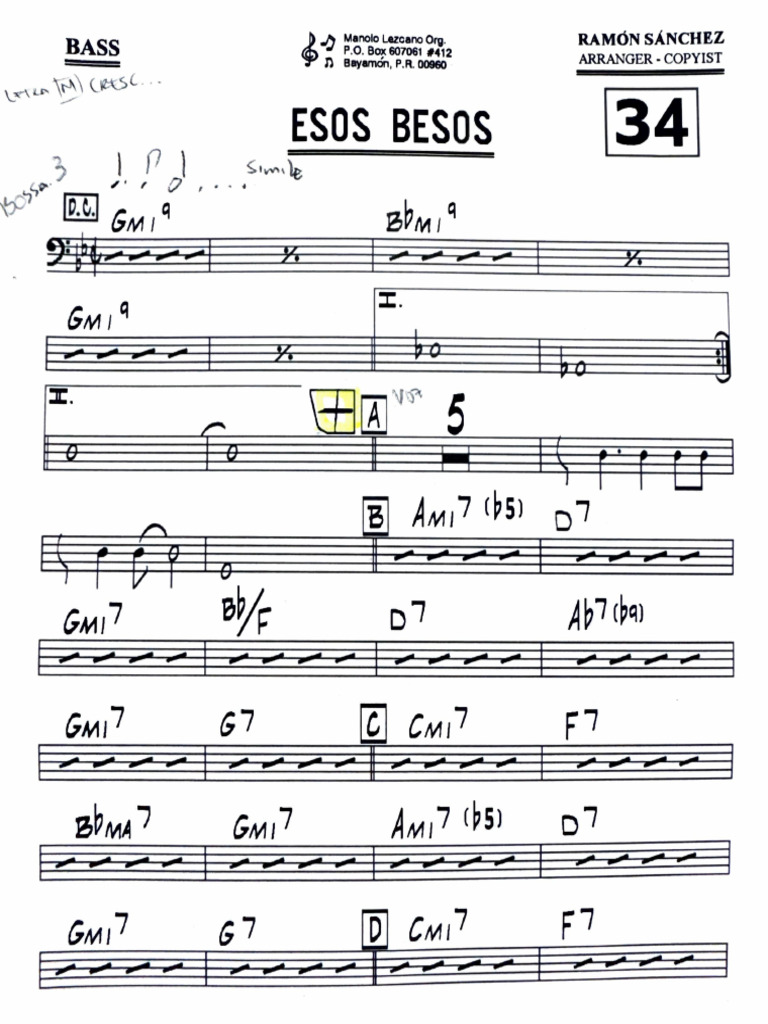 Esos Besos - Manolo Lezcano. Bass | PDF