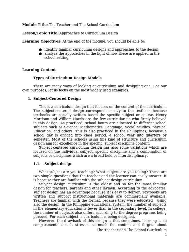 Approaches to Curriculum Design | PDF | Curriculum | Learning