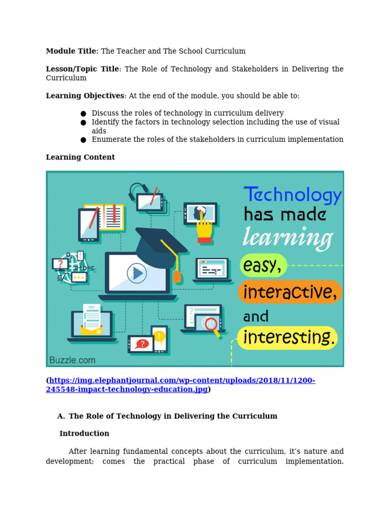 Module 10 The Role of Technology and Stakeholders in Curriculum ...