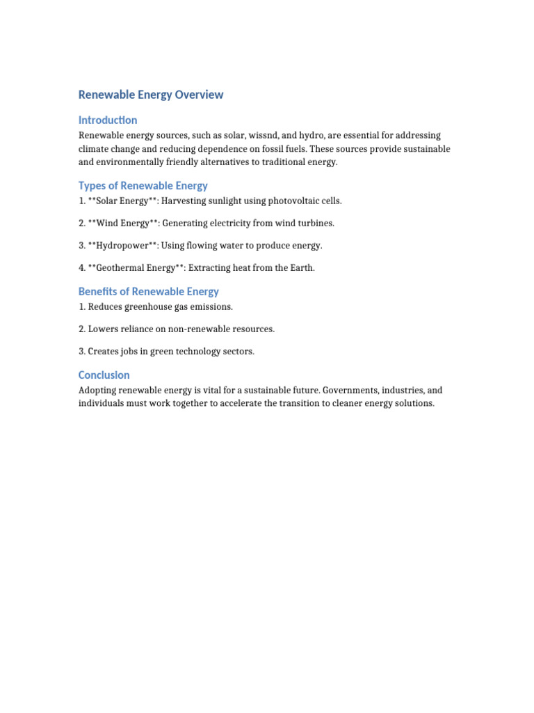 Renewable Energy Overview | PDF