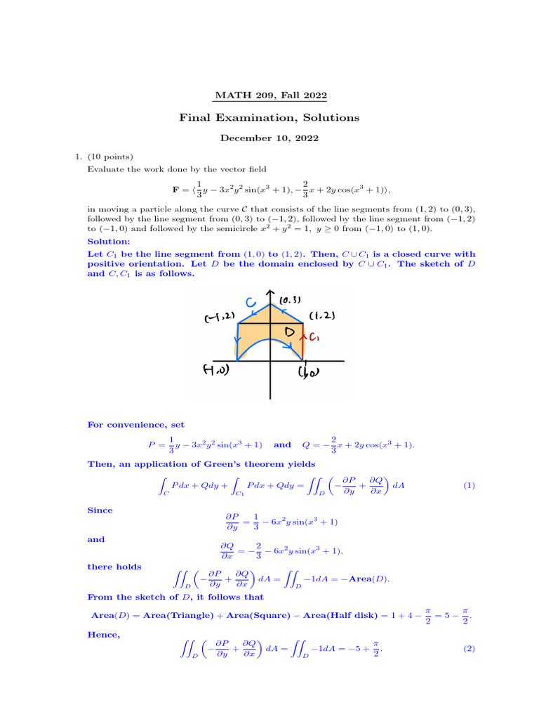 2022 Fall Math 209 ALL Final ExamSol | PDF | Area | Mathematical Objects