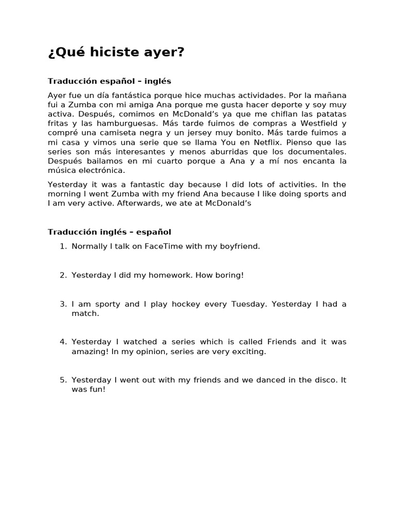 4._Que_hiciste_ayer_traduccion_worksheet | PDF