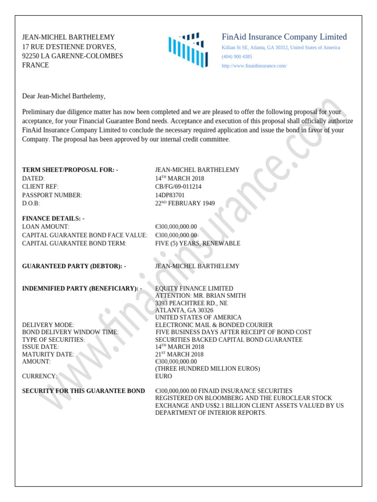 Financial Guarantee Bond Proposal | PDF | Bonds (Finance) | Receipt