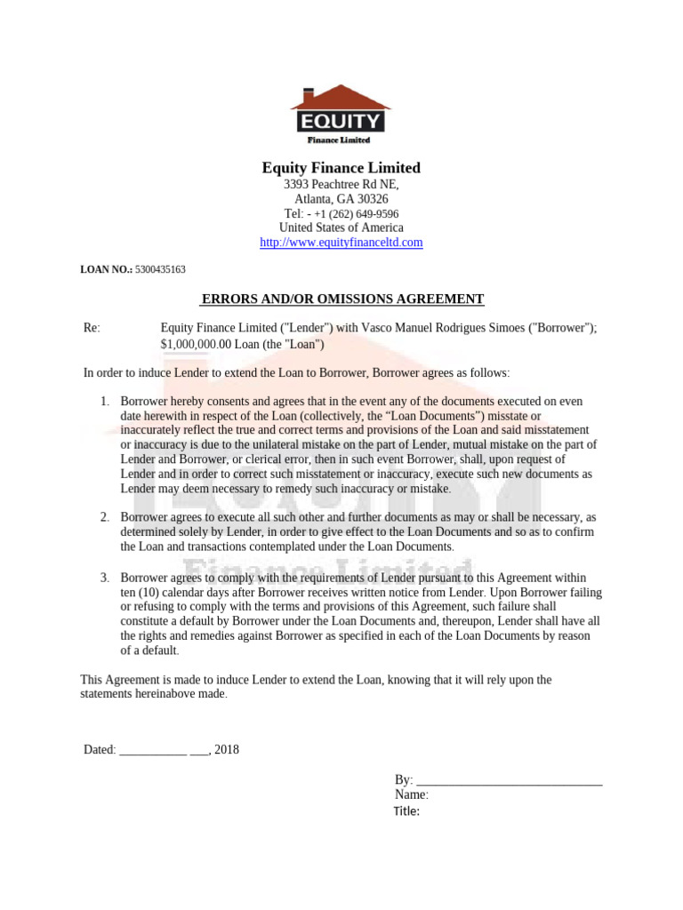 Loan Agreement Error Clause | PDF | Loans | Liability (Financial ...