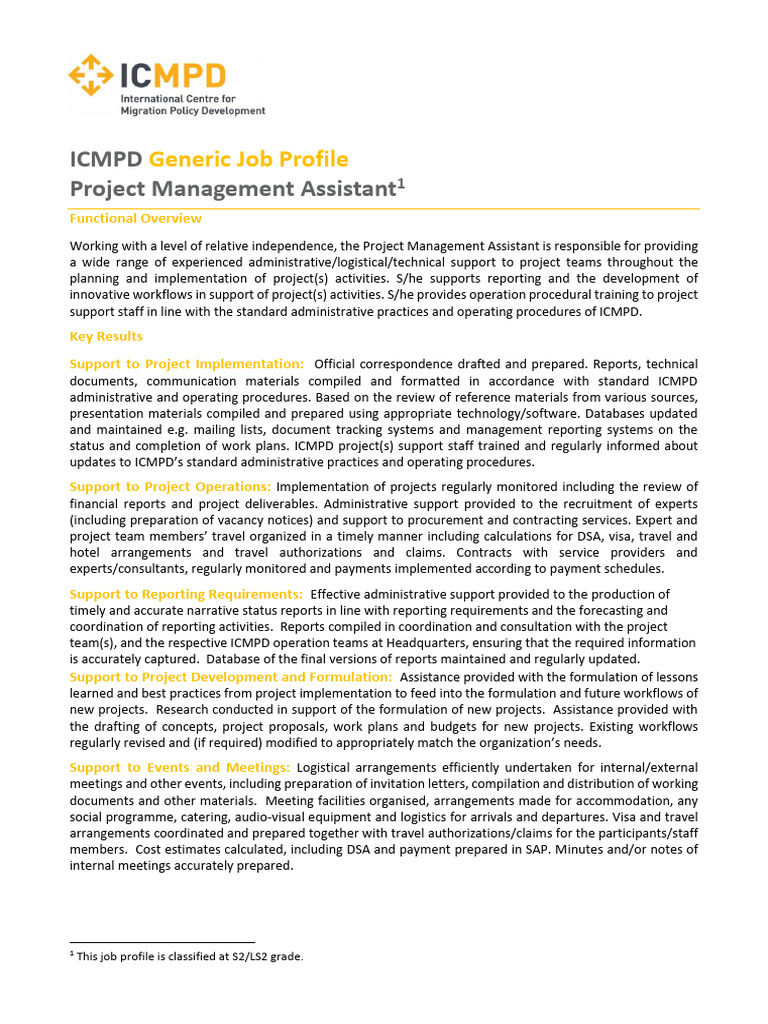 Job - Profile - Project - Management - Assistant - S2LS2 - GENERIC ...