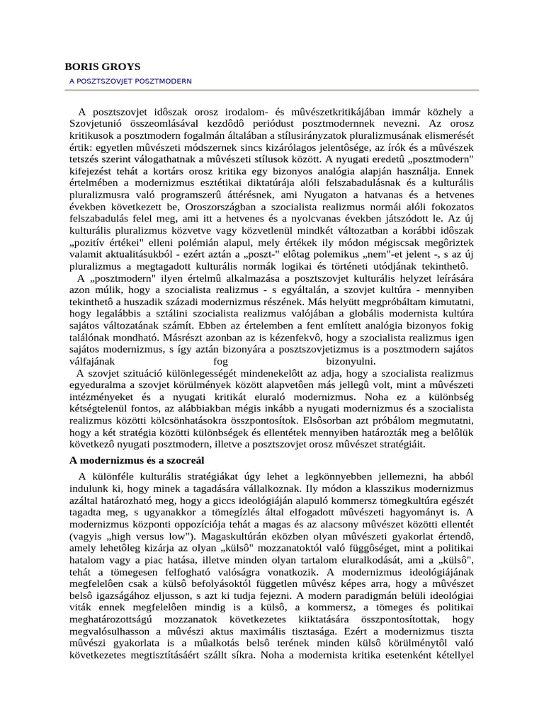 BORIS GROYS - Posztszovjetdoc | PDF