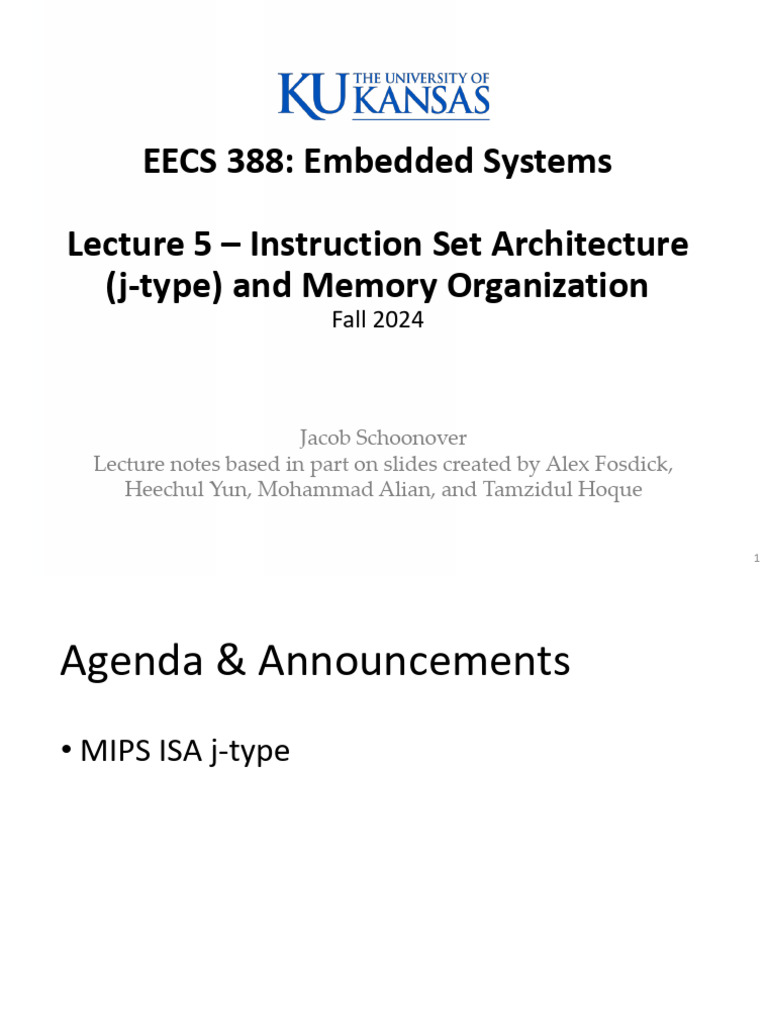 Lecture 5 - ISA J-Type EECS 388 | PDF | Office Equipment | Integrated Circuit