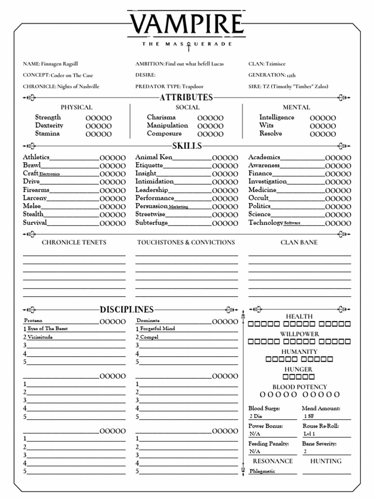 Vampire 5thedition Minimalist 2-Page TypeInHealth Interactive | PDF ...