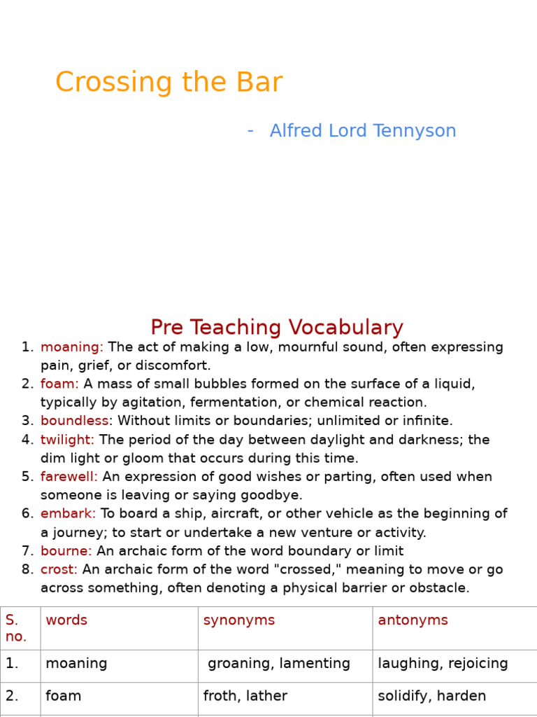 Crossing The Bar Analysis | PDF | Afterlife | Poetry