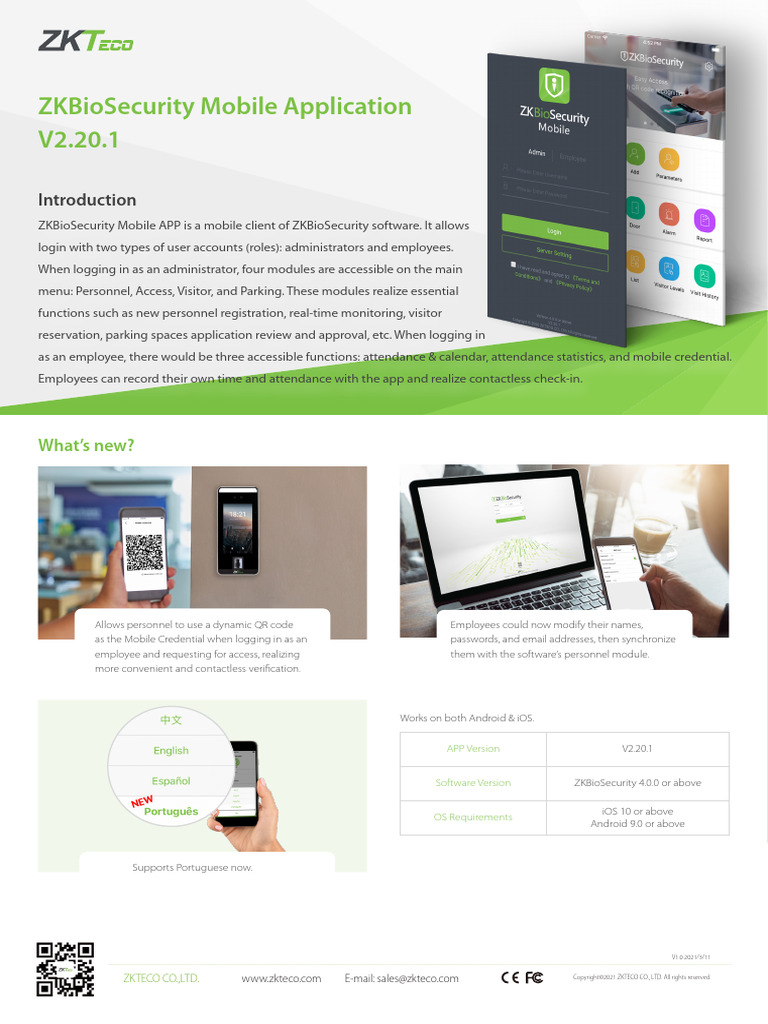 ZKBioSecurity APP Datasheet - 20210311 | PDF