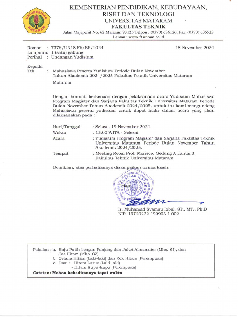 Undangan Yudisium Periode NOV 2024 (MaHaSiSWa) | PDF