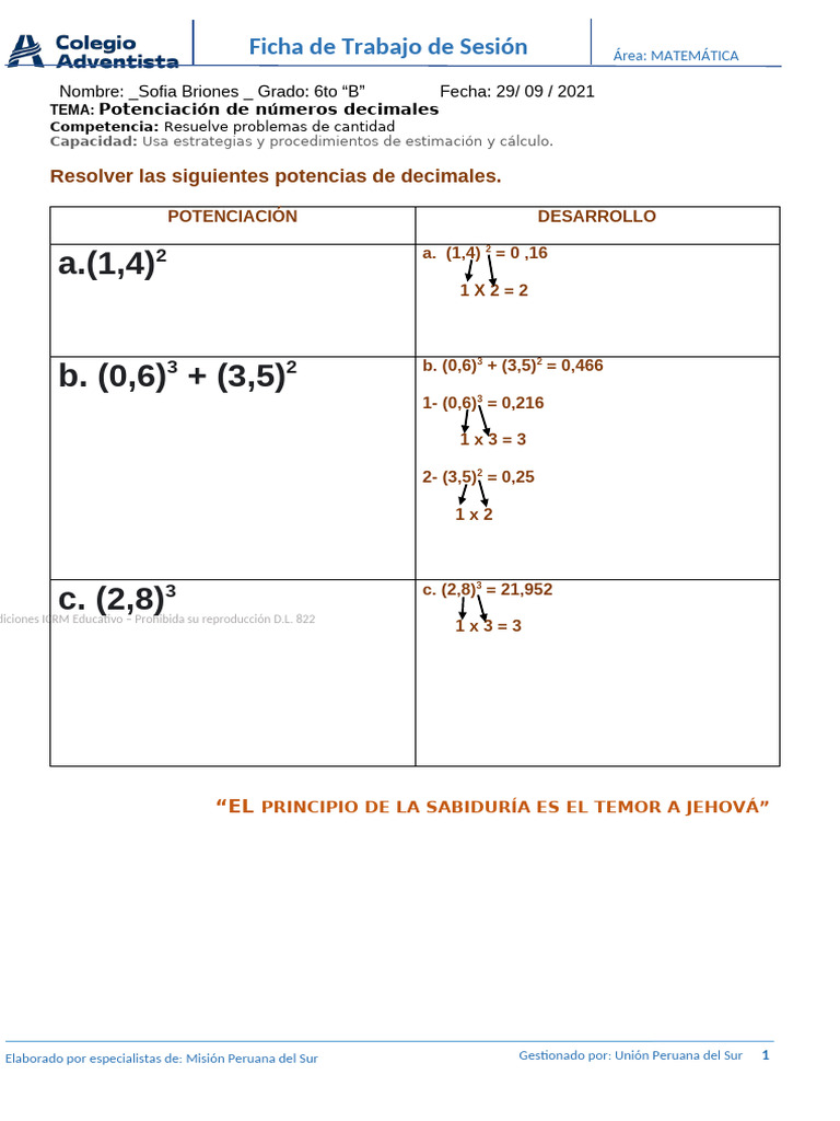 FICHA. MATE- POTENCIA CON NÚMEROS DECIMALES. | PDF