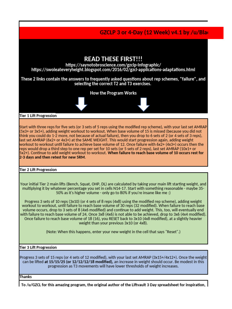 v4 - 1 GZCLP 3-4 Day 12-Week | PDF | Management Of Obesity | Strength ...