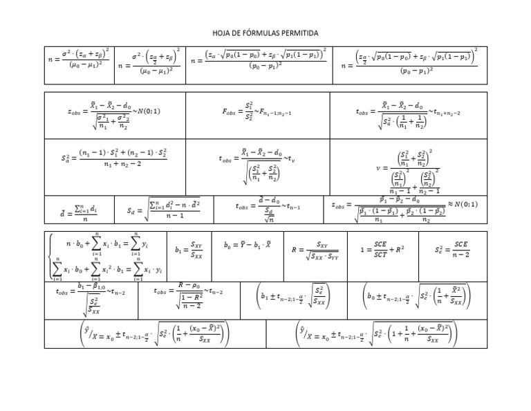 Hoja de Fórmulas | PDF